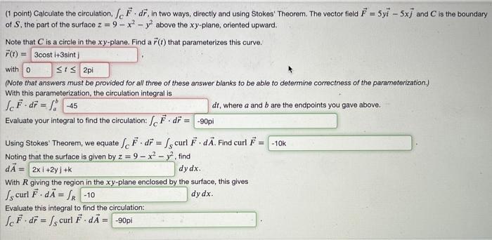 Solved (1 point) Calculate the circulation, ∫CF⋅dr, in two | Chegg.com