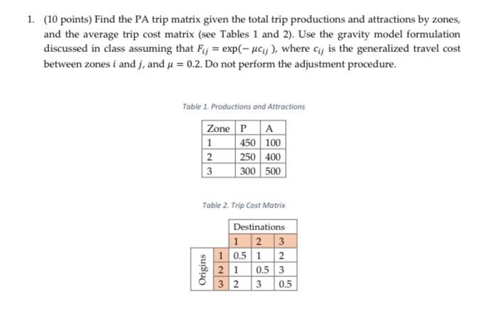 Solved 1. (10 points) Find the PA trip matrix given the | Chegg.com ...