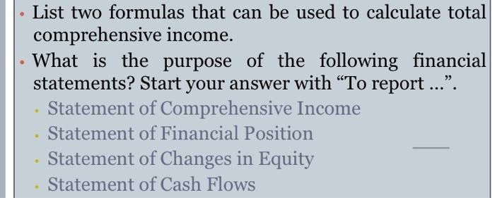 Solved List two formulas that can be used to calculate total | Chegg.com