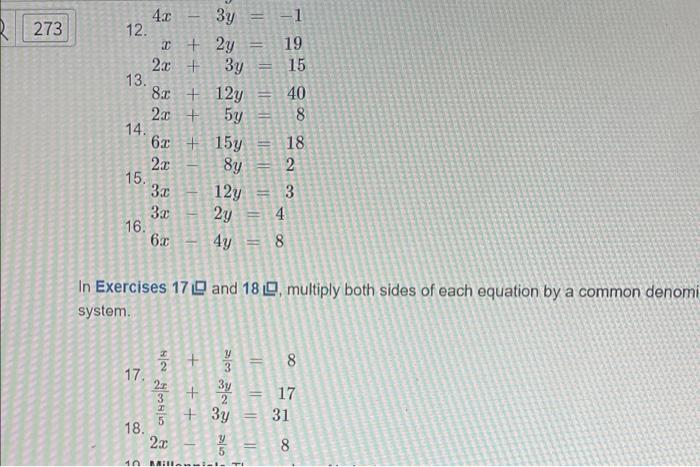 Solved pa 273 15 4.C 12. + 2y 20+ Зу 13. 80 + 12y 20+ 5y = 8 | Chegg.com