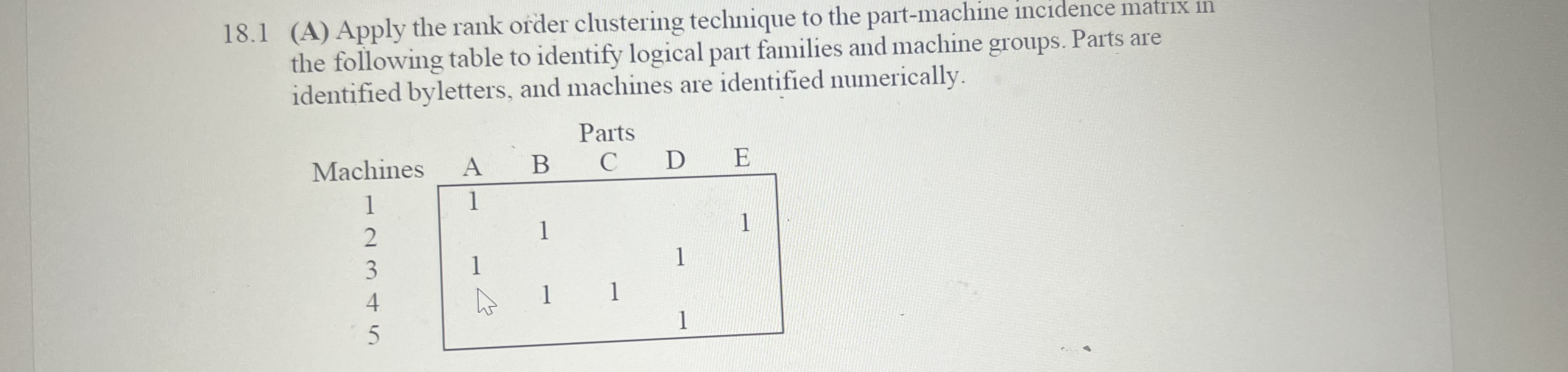 Solved 18.1 (A) ﻿Apply the rank order clustering technique | Chegg.com