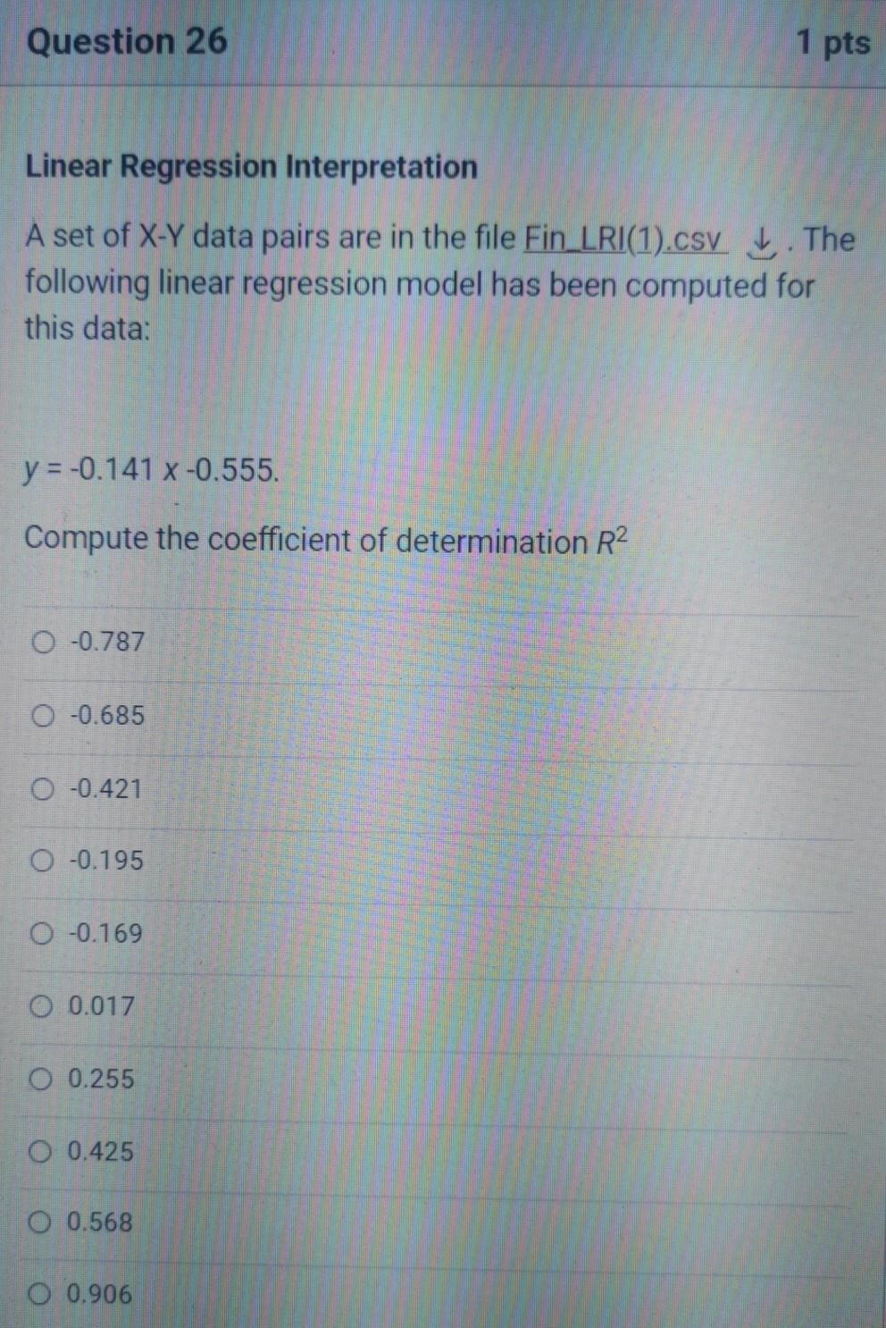 Solved Question 26 1 pts Linear Regression Interpretation A | Chegg.com