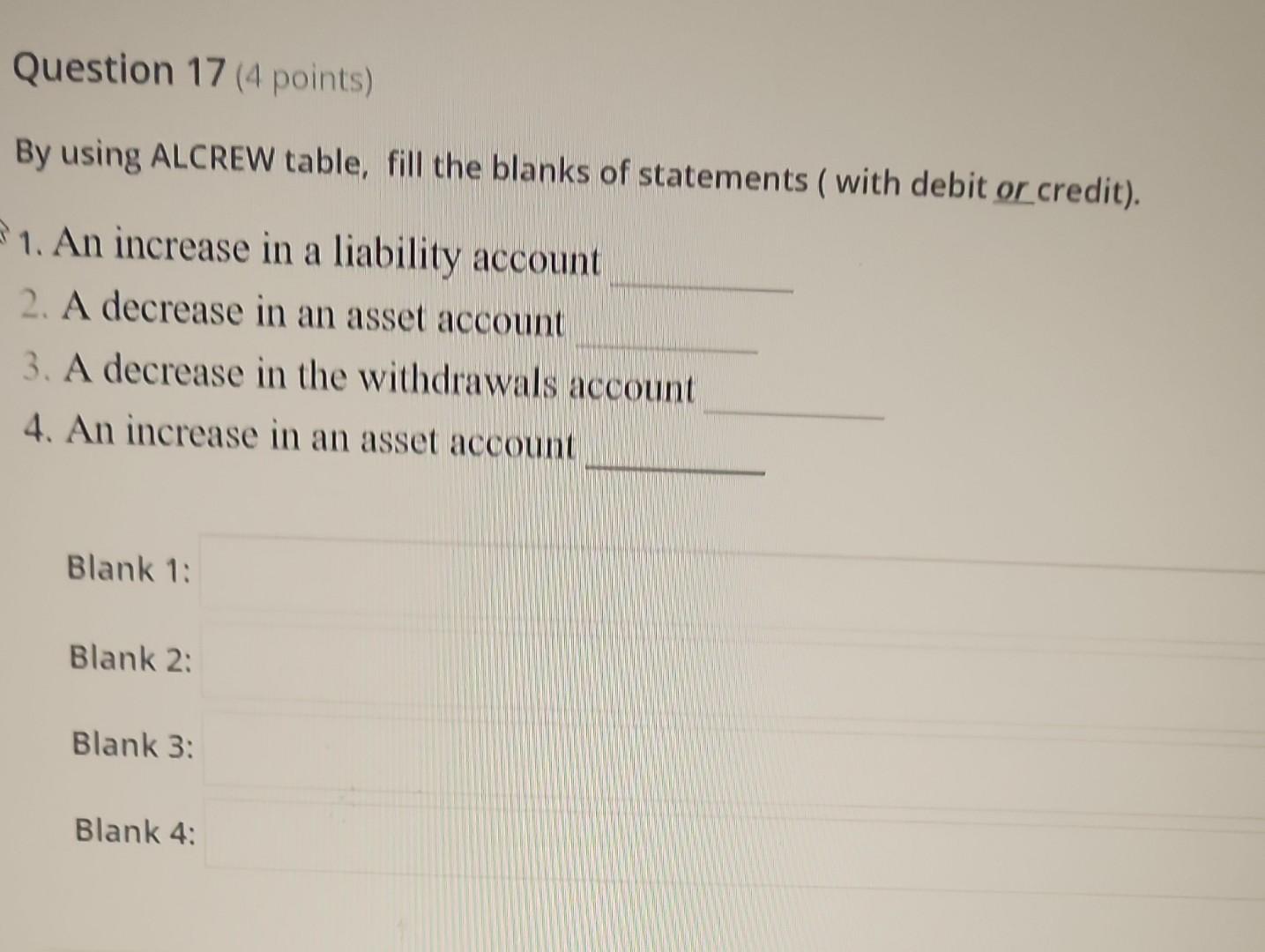 Solved By using ALCREW table, fill the blanks of statements | Chegg.com