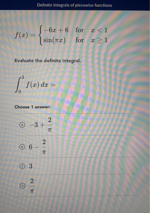 Solved Definite integrals of piecewise functions f(x) = { - | Chegg.com