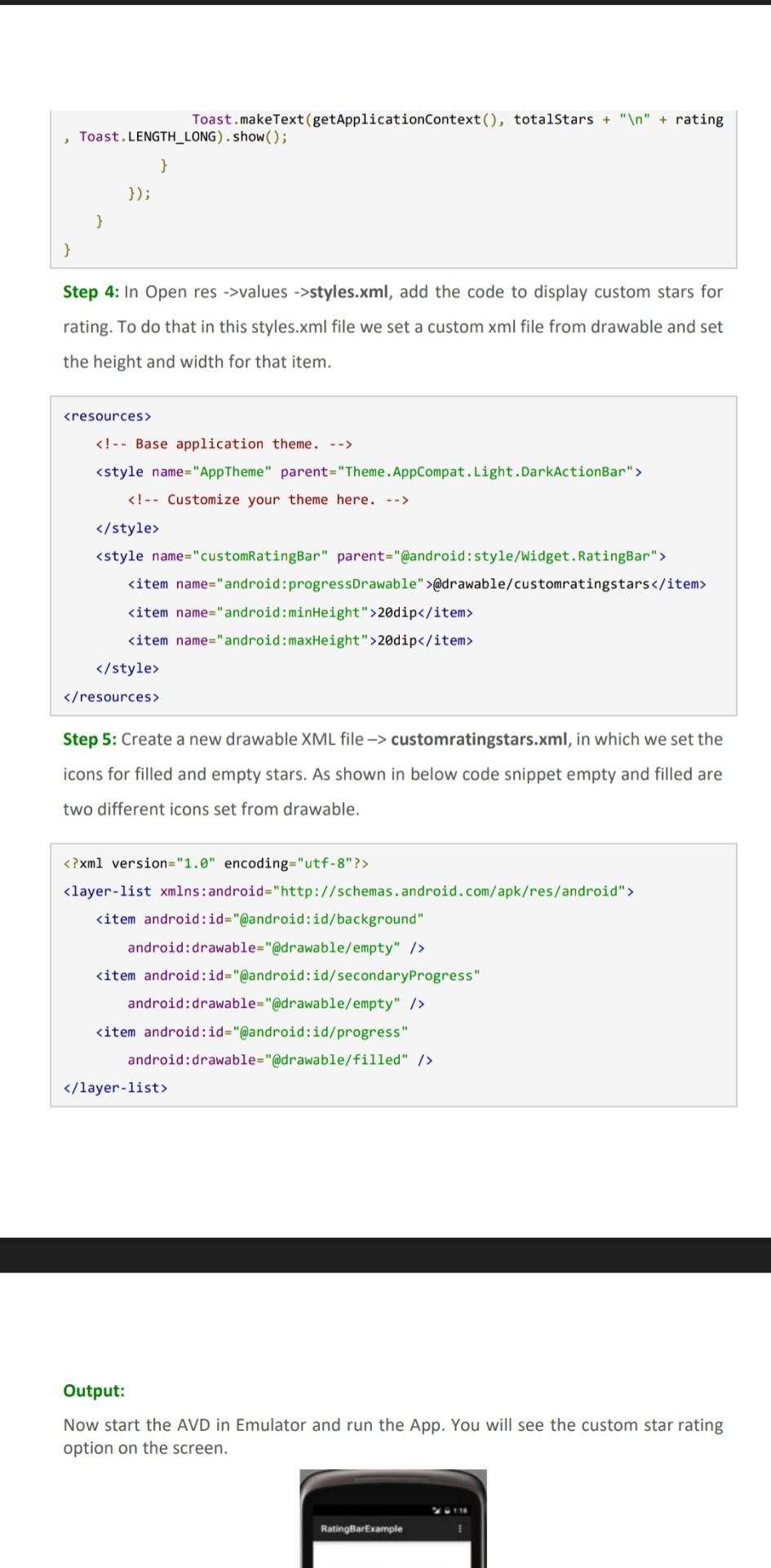 Solved Custom RatingBar The example below display a rating | Chegg.com