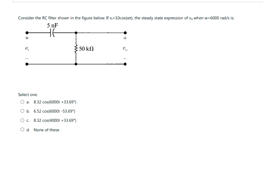 Solved Consider the RC filter shown in the figure below. If | Chegg.com