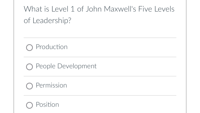 Solved What is Level 1 ﻿of John Maxwell's Five Levels of | Chegg.com