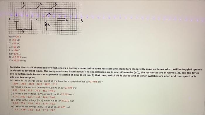 Solved w Voatt 20 V CI-95C C2-55 C C360 C Ri-1900 R2= 130 | Chegg.com