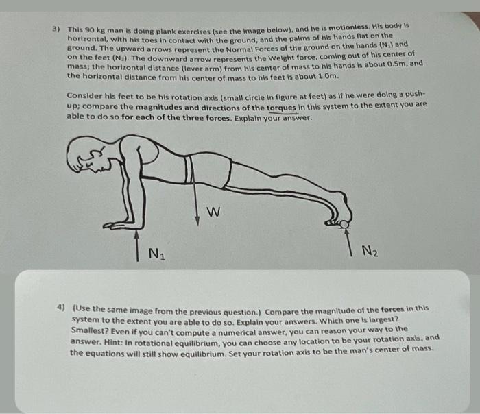 Solved This 90 kg man is doing plank exercises (see the | Chegg.com