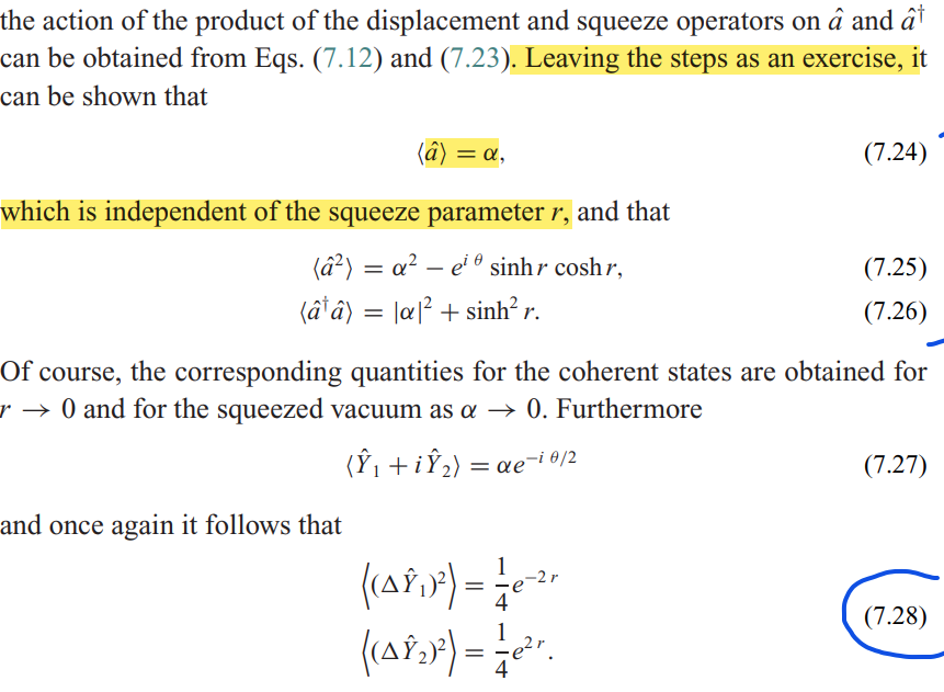 prof equation 7.28 ﻿for squeezed coherent state the | Chegg.com