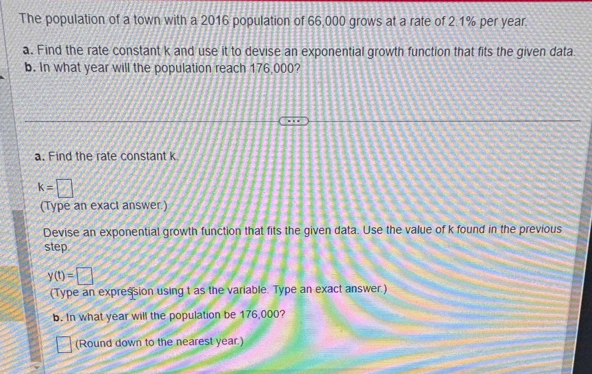 Solved The population of a town with a 2016 ﻿population of | Chegg.com