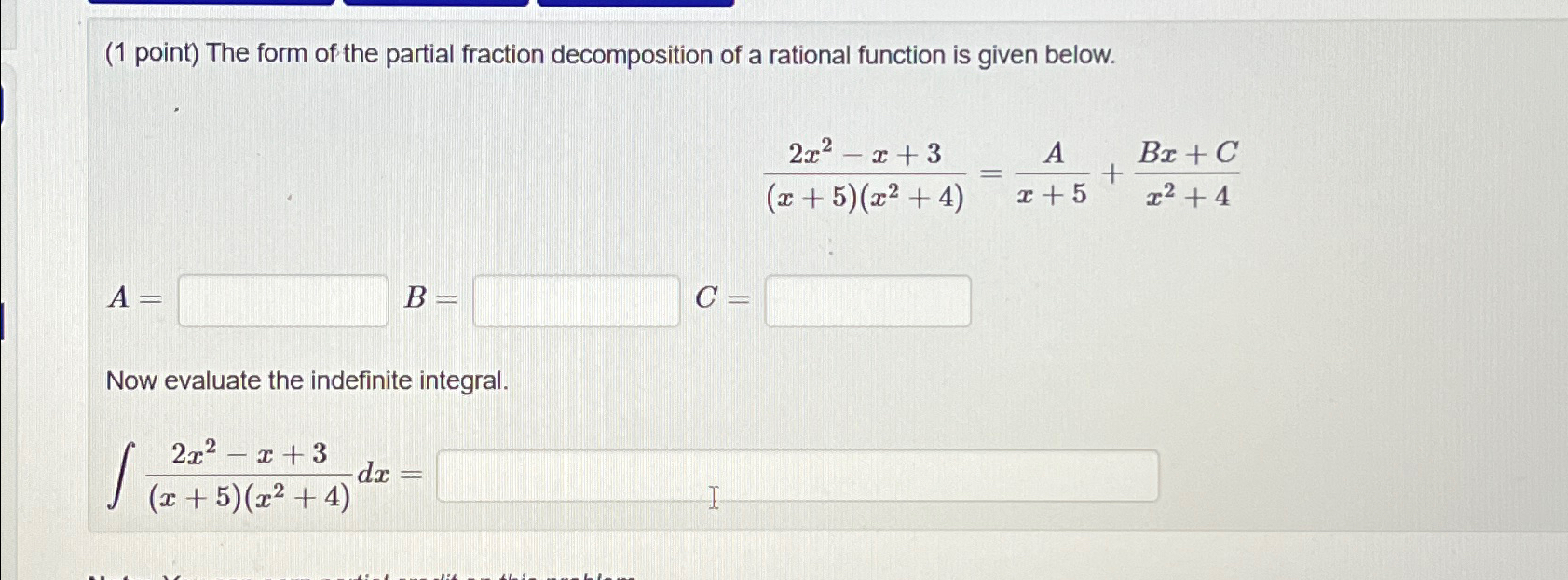 Solved (1 ﻿point) ﻿The form of the partial fraction | Chegg.com