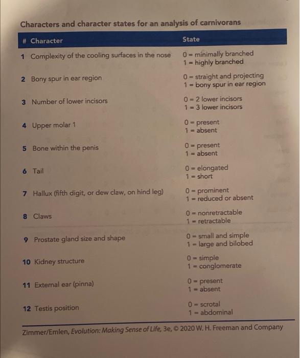 Create a phylogenetic tree based on the morphological | Chegg.com