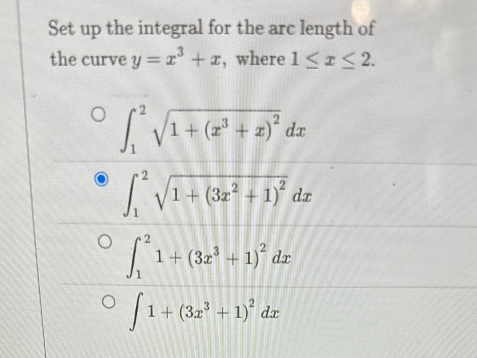 Solved Set up the integral for the arc length of the curve | Chegg.com