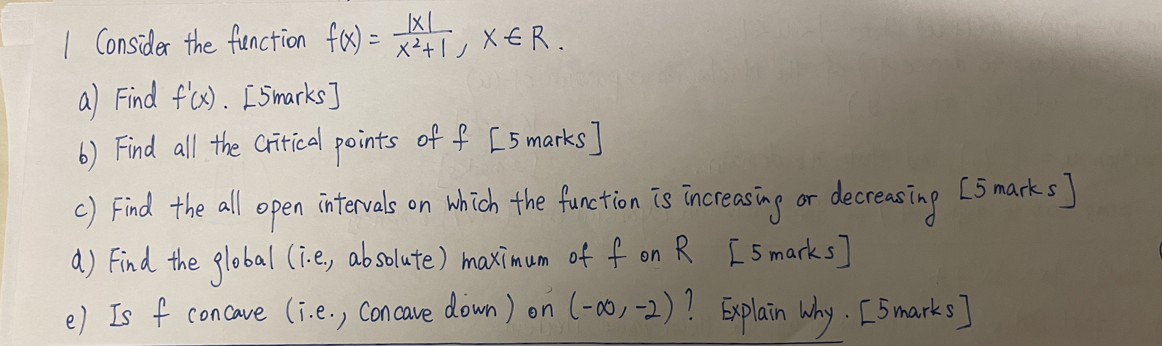 Solved I Consider the function f(x)=|x|x2+1,xinR.a) ﻿Find | Chegg.com