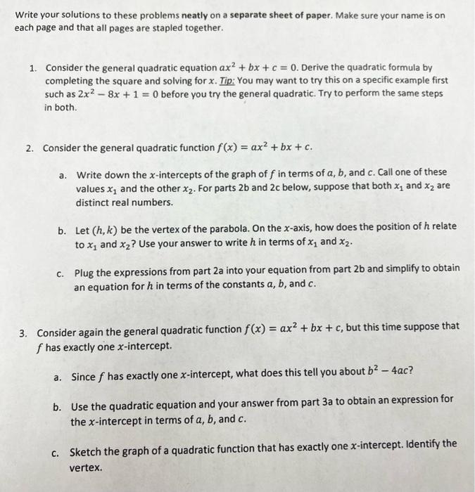 Solved Write your solutions to these problems neatly on a | Chegg.com