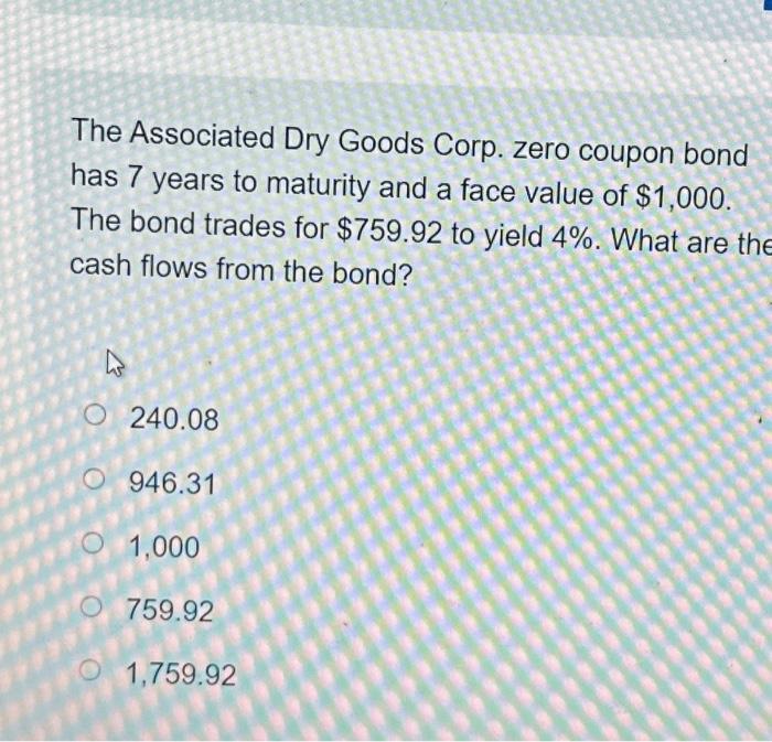 Solved The Associated Dry Goods Corp. zero coupon bond has 7 | Chegg.com