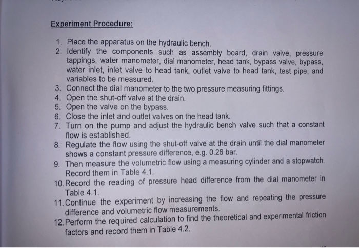 Solved Experiment 4 Friction Losses in Pipes Objective • To | Chegg.com