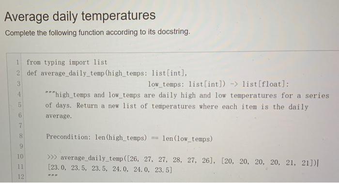 Solved Average daily temperatures Complete the following | Chegg.com