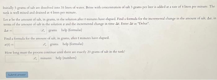 Solved per Initially 5 grams of salt are dissolved into 35 | Chegg.com