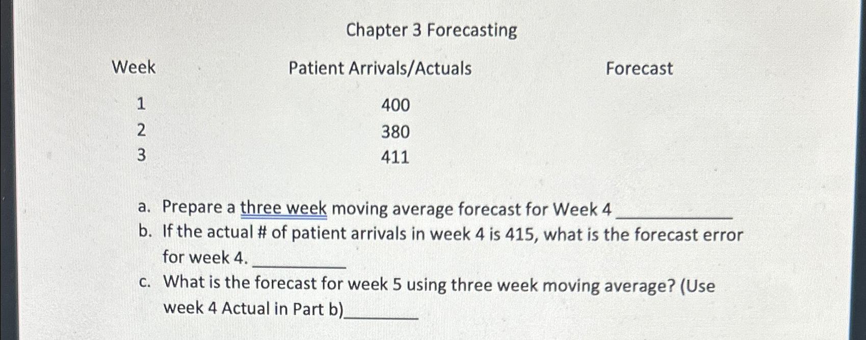 Solved Chapter 3 ﻿Forecasting\table[[Week Patient | Chegg.com