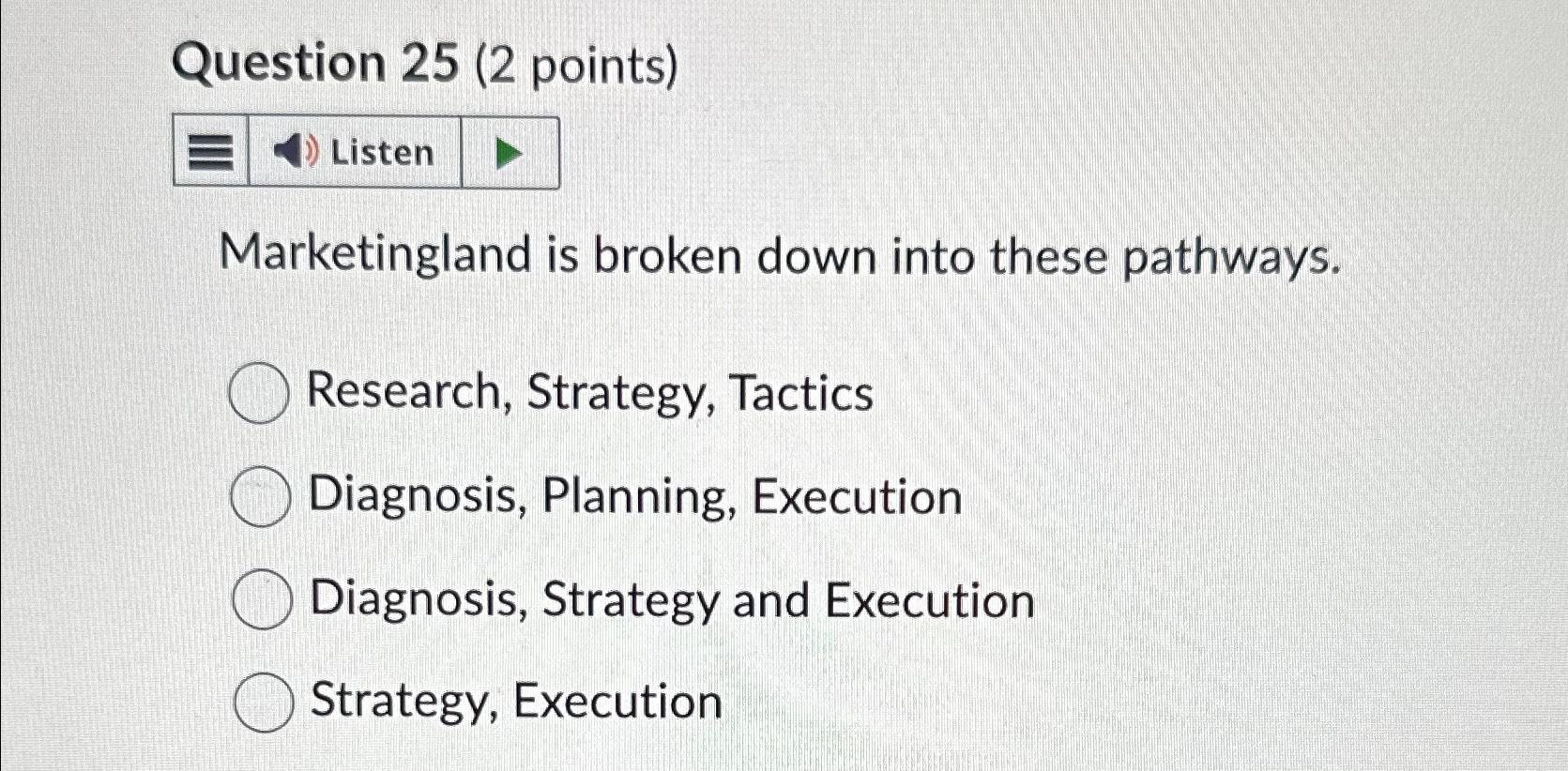Solved Question 25 (2 ﻿points)Marketingland is broken down | Chegg.com