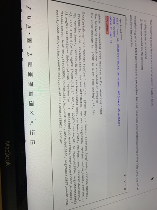 Solved The following query has encountered an error. Explain | Chegg.com