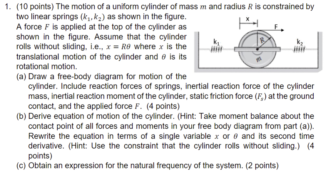 Solved (10 ﻿points) ﻿The motion of a uniform cylinder of | Chegg.com