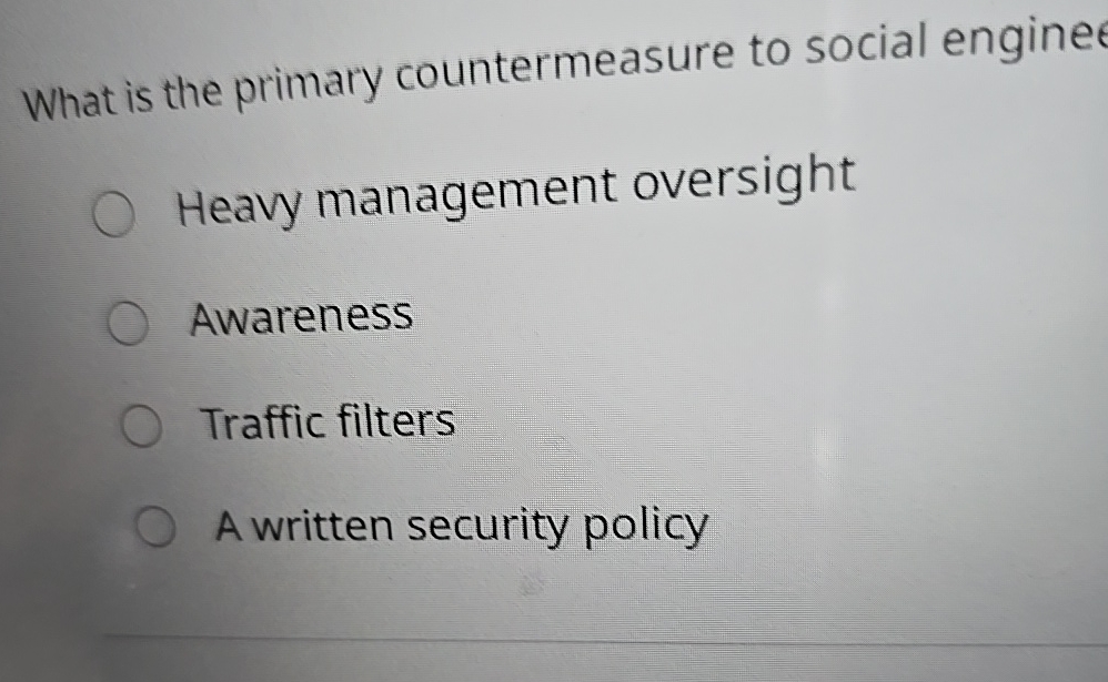 Solved What is the primary countermeasure to social | Chegg.com