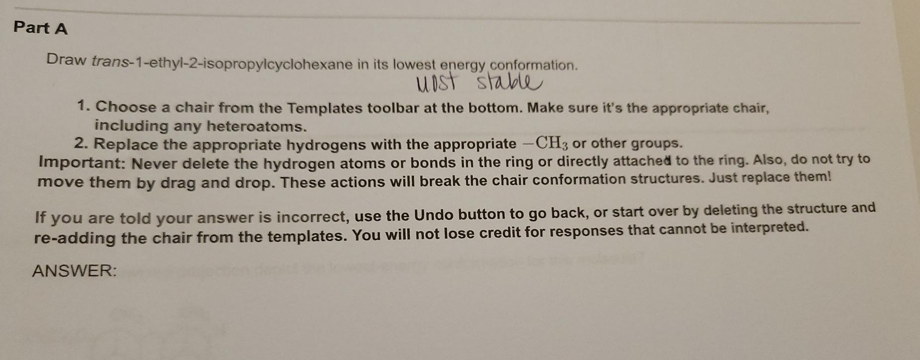 Solved Part A Draw trans-1-ethyl-2-isopropylcyclohexane in | Chegg.com