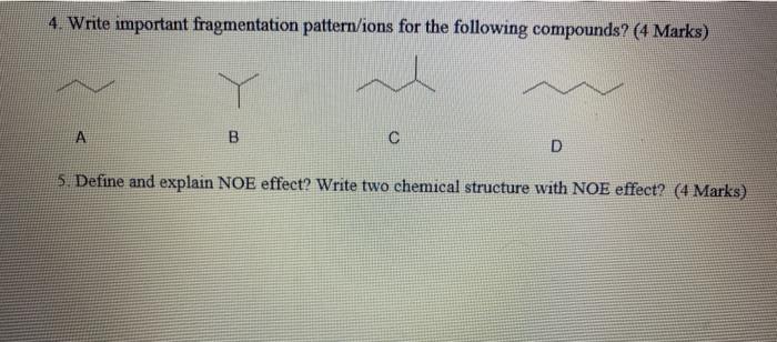 Solved 4. Write important fragmentation pattern/ions for the | Chegg.com