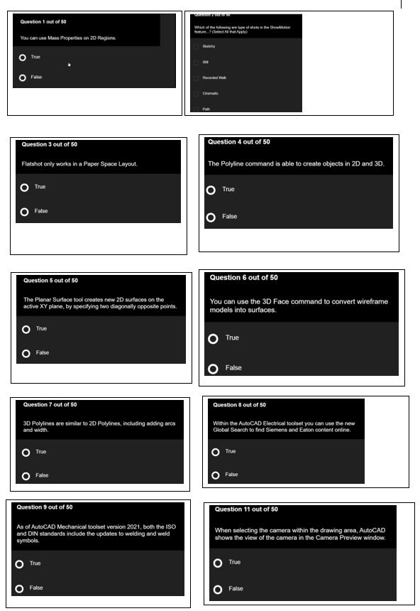 Solved Autodesk AutoCAD 3D Exam, Part 1 022524 ﻿Multiple | Chegg.com