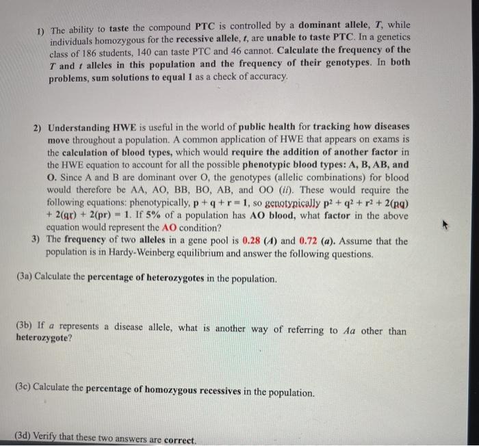 Solved 1) The ability to taste the compound PTC is | Chegg.com