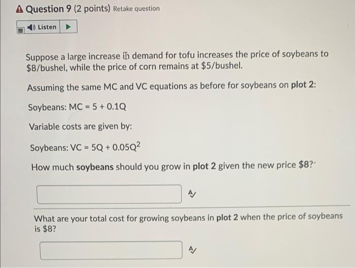 Solved A Question 9 (2 points) Retake question Listen → | Chegg.com