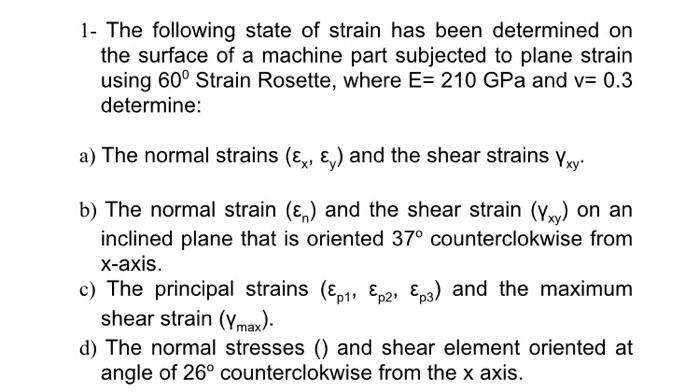 Solved 1- The following state of strain has been determined | Chegg.com