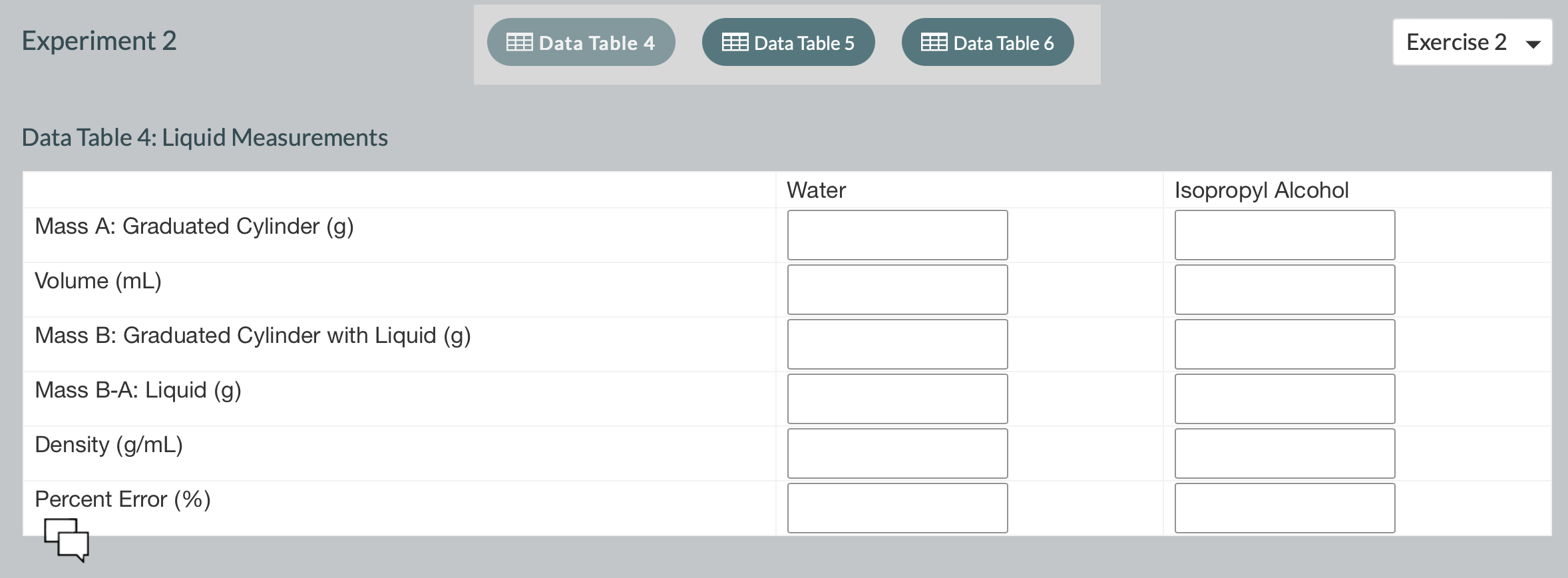 Experiment 2Data Table 4: Liquid Measurements | Chegg.com