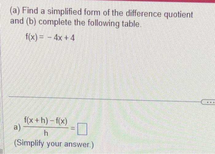 Solved (a) Find a simplified form of the difference quotient | Chegg.com
