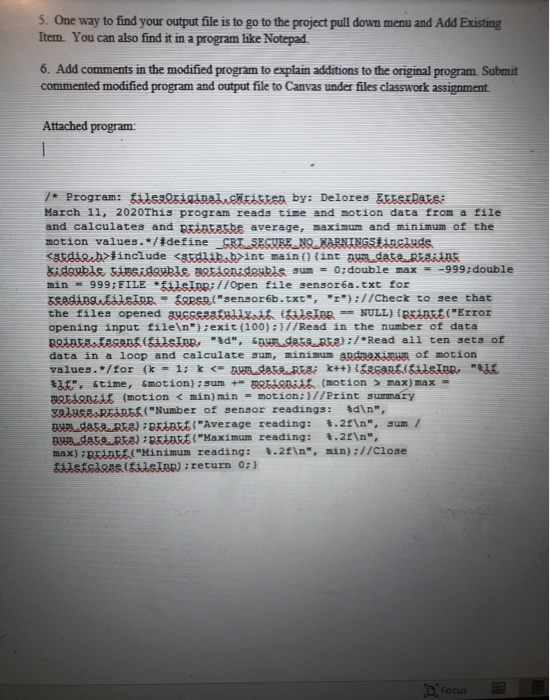 Solved Classwork On Data Files 1create A Project In Visual 4645