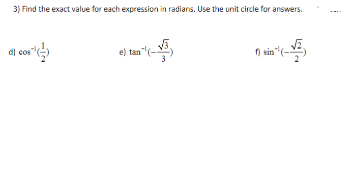 Solved Find the exact value for each expression in radians. | Chegg.com