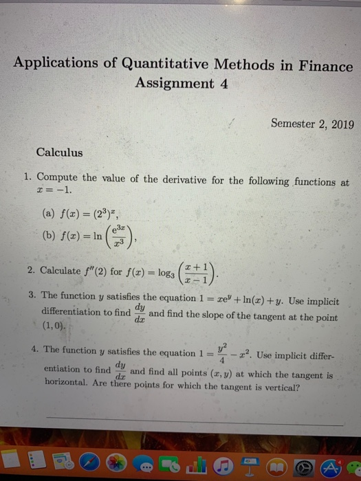 Solved Applications of Quantitative Methods in Finance | Chegg.com
