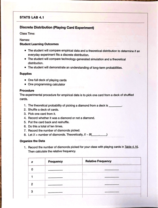 Solved STATS LAB 4.1 Discrete Distribution (Playing Card | Chegg.com