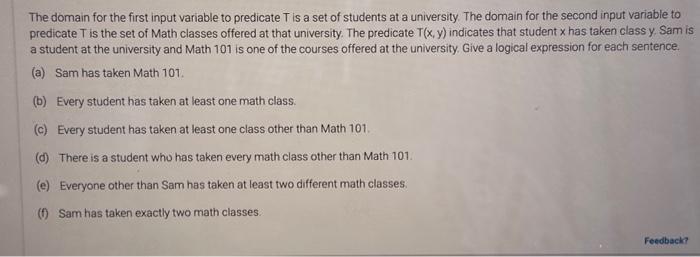 Solved The domain for the first input variable to predicate | Chegg.com