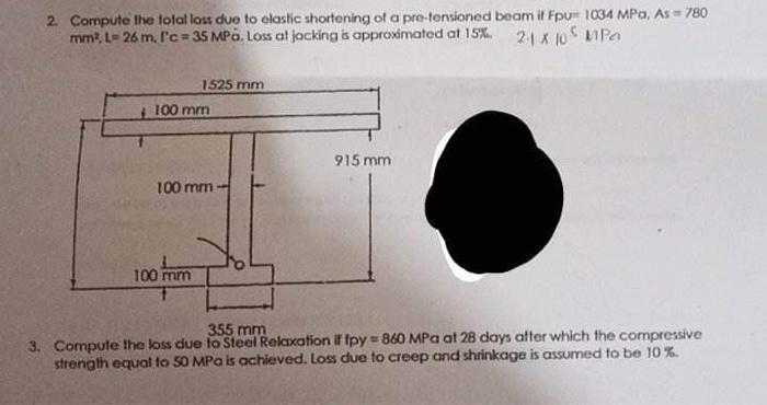 Solved 2. Compute the total loss due to elastic shortening | Chegg.com