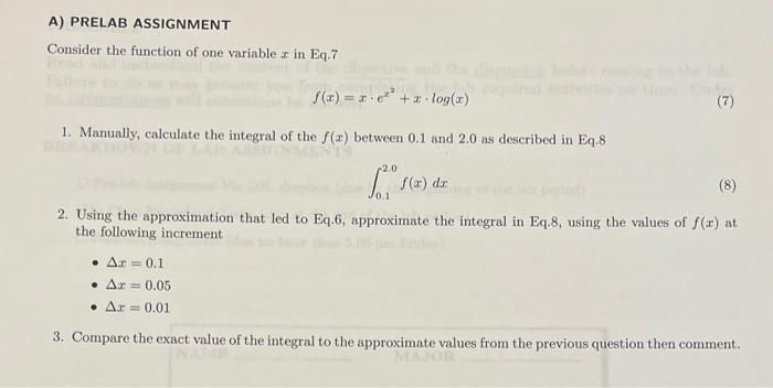 Solved A) PRELAB ASSIGNMENT Consider the function of one | Chegg.com
