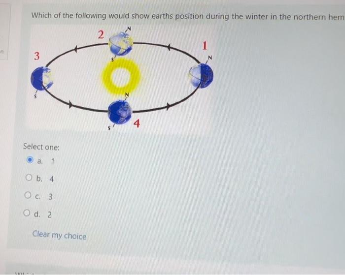 Solved Which of the following would show earths position | Chegg.com