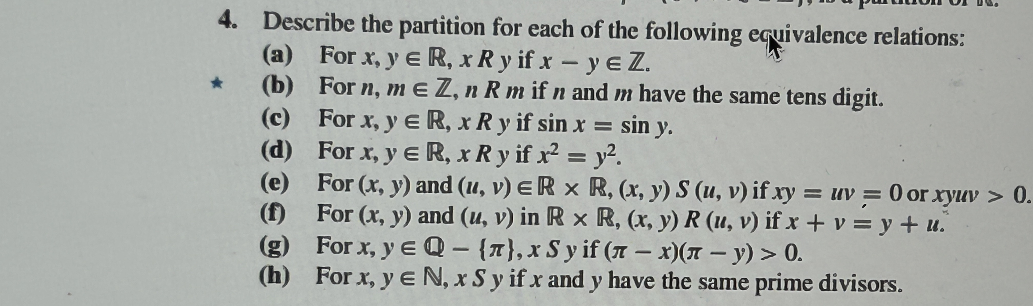 Solved Describe the partition for each of the following | Chegg.com