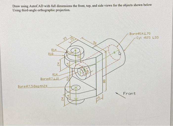 Solved Draw using AutoCAD with full dimensions the front, | Chegg.com