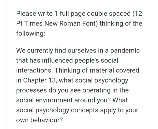 Please write 1 full page double spaced (12 Pt Times | Chegg.com