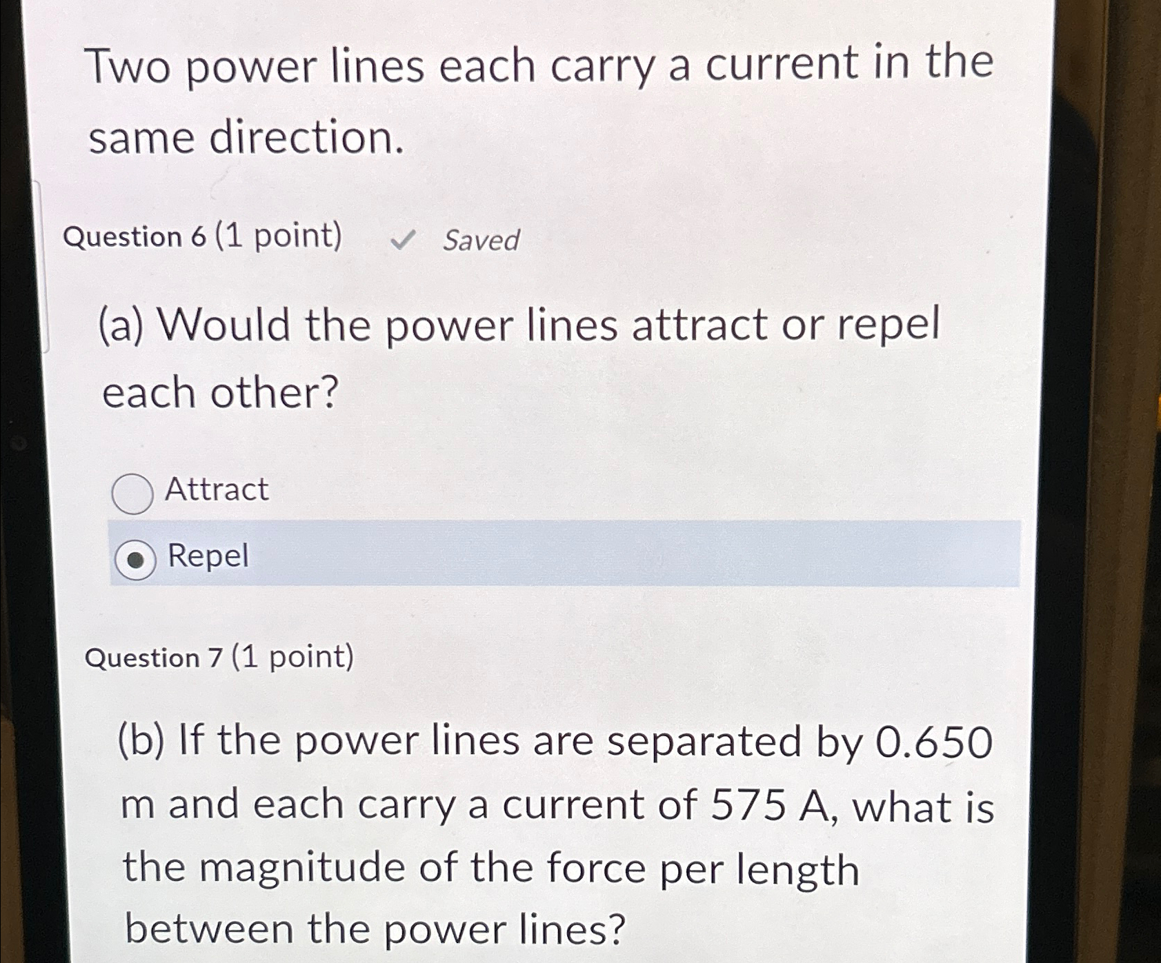 Solved Two power lines each carry a current in the same | Chegg.com