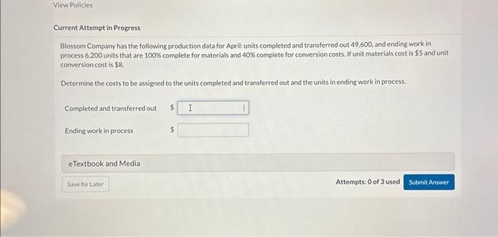 Solved Blossom Company has the following production data for | Chegg.com